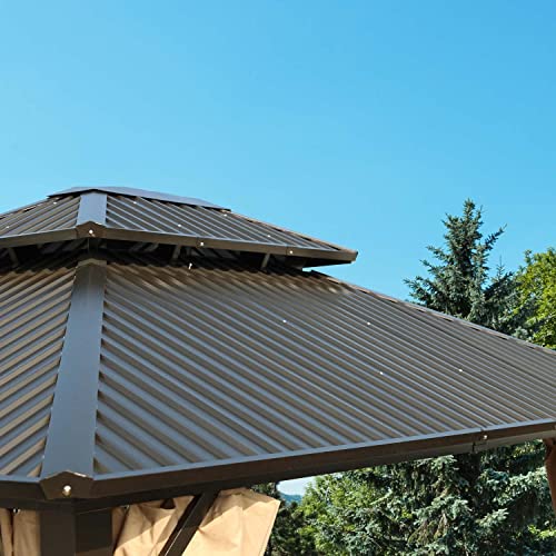 Aoodor 10' x 12' Gazebo Hardtop Roof, Aluminum Frame with Mosquito Netting and Curtain for Garden Patio, Black