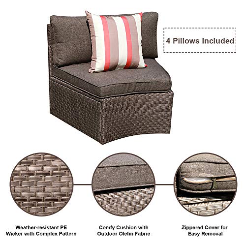 SUNSITT Outdoor Sectional Set 11-Piece Half Moon Patio Furniture, PE Wicker Sofa Taupe Cushions with 4 Side Table and 4 Pillows