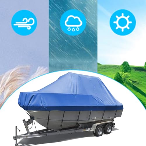 Trailer Boat Cover, Heavy Duty Boat Cover Waterproof UV Resistan for V&Tri-Hull Runabout Fishing Boat, with Adjustable Side Straps Boat Cover,600d,14~16FT:510 * 250CM