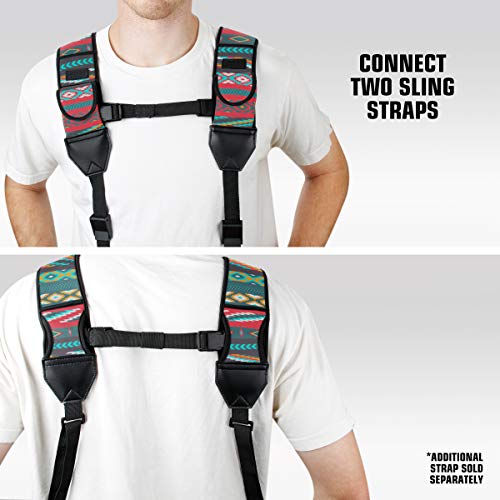 USA GEAR Camera Sling Shoulder Strap with Adjustable Neoprene, Safety Tether, Accessory Pocket, Quick Release Buckle - Compatible w/ Canon, Nikon, Sony and More DSLR and Mirrorless Cameras (Southwest)