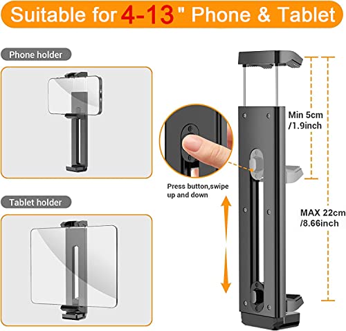 63" Tripod Stand for 4"-13" Phone & Tablet, Camera Tripod Stand with Rechargeable Remote & Bag, Aluminum Professional Tripod 2 in 1 Mount & 1/4" Screw Tripods for iPhone, iPad, Camera, Projector