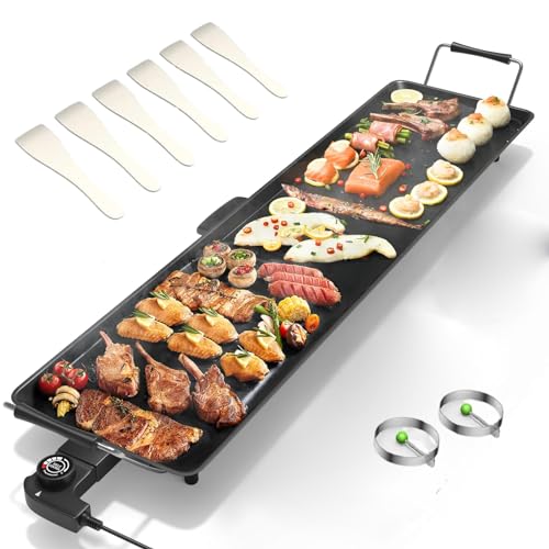 MEDIMALL 35 Inch Electric Griddle Nonstick, 2000W Teppanyaki Flat Top Grill Extra Large Cooking Surface, Indoor Outdoor Pancake Griddle Skillet w/Adjustable Temperature for Hosting Party, Camping, BBQ