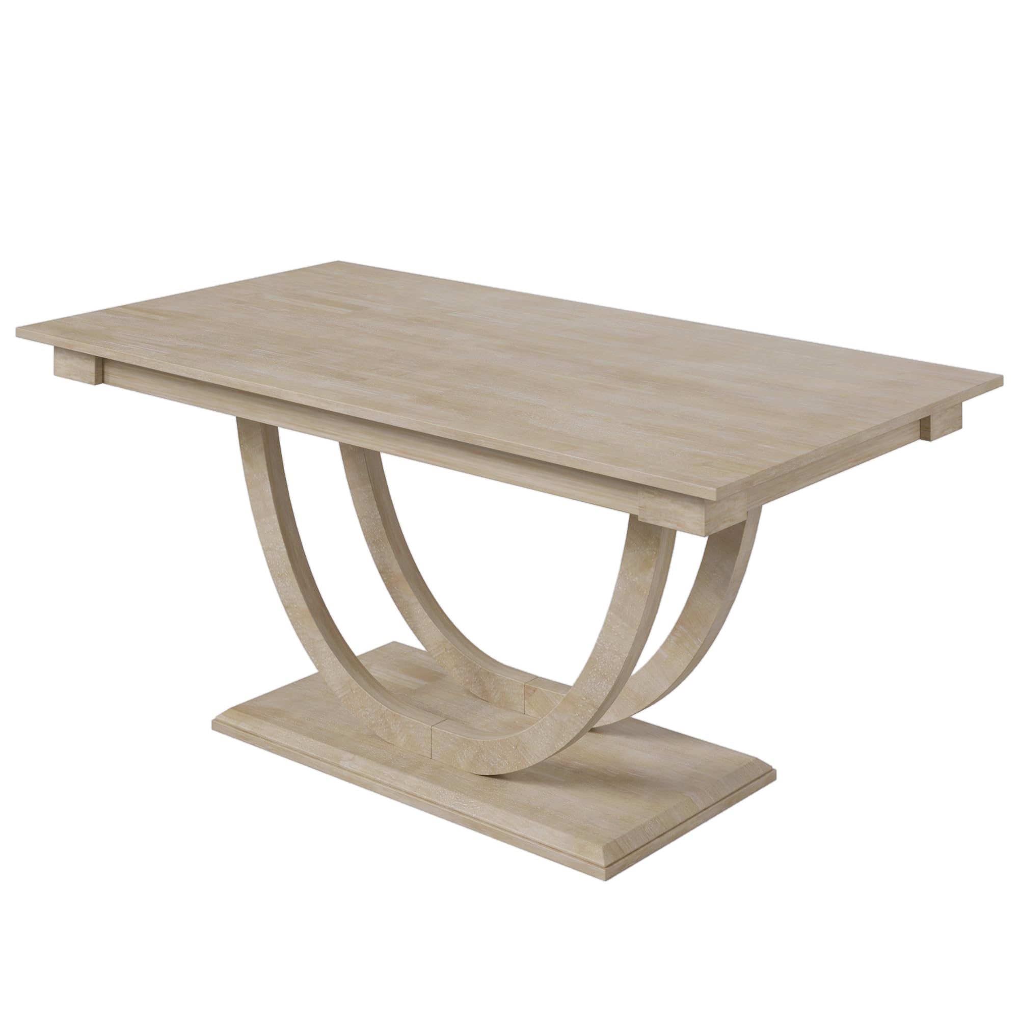 Wood Half Round Dining Table Set, Modern 6-Piece Kitchen Table Set with Long Bench and 4 Dining Chairs, Padded Chairs & Bench Set of 6, Half Round Legs Dining Table (Natural+beige,Half Round Legs)