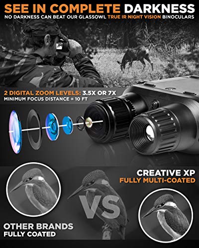 CREATIVE XP Night Vision Goggles - GlassCondor Pro - Digital Military Binoculars w/Infrared Lens, Tactical Gear for Hunting & Security, Black
