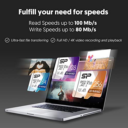 Silicon Power 256GB Micro SD Card U3 SDXC Up to 100MB/s High Speed Memory Card with Adapter for Nintendo-Switch, Cams, Steam Deck and Drones