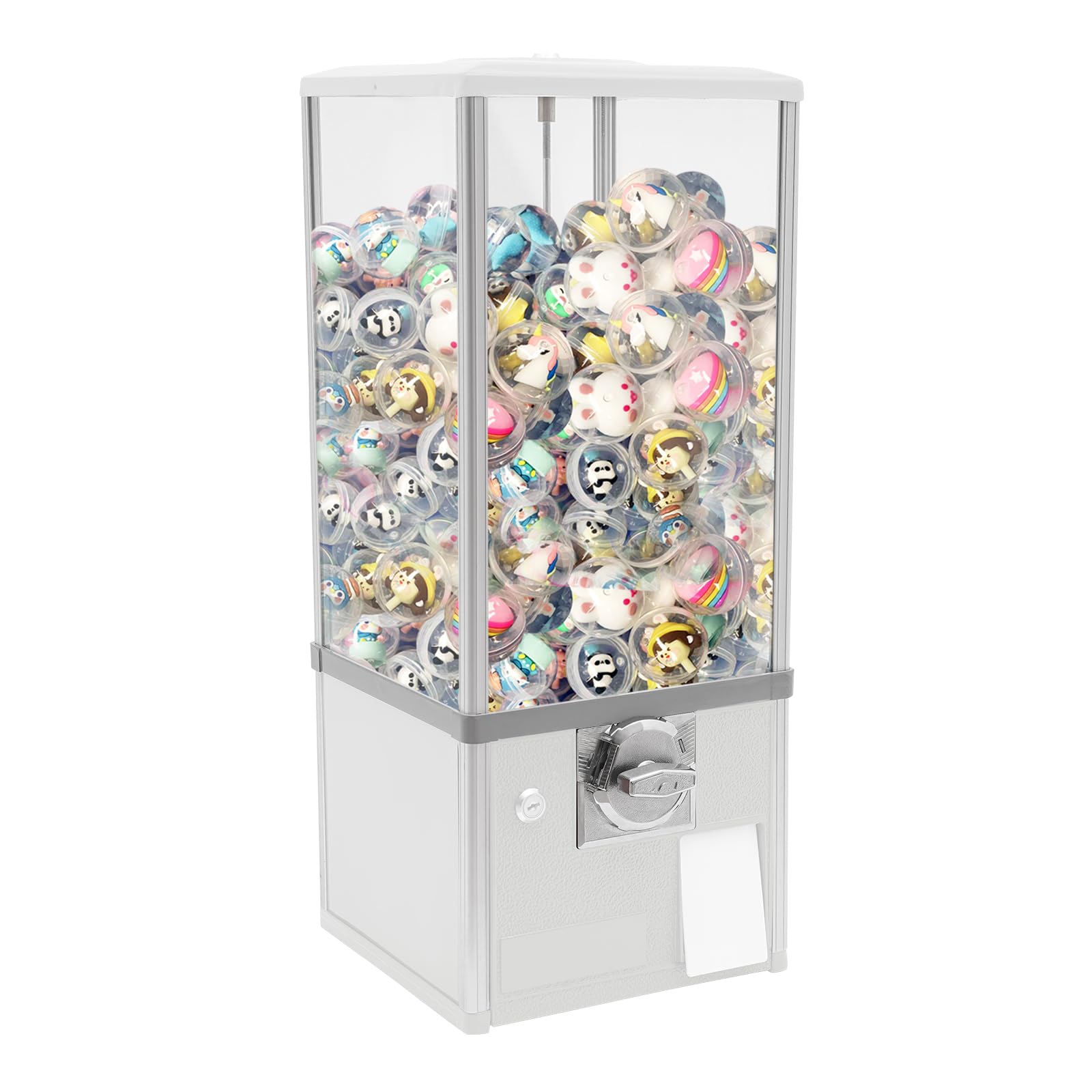 Silencear Vending Machine, 10.24”x10.24”x25.2” Commercial Gumball Vending Machine Gumball Bank Easy Installation Toy Vending Machine for Retail Stores, Amusement Parks, 25 Cents Only (White)
