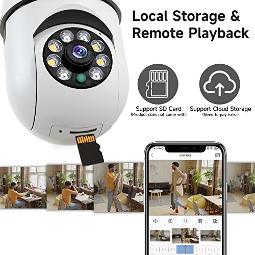 WOOLINK 2PCS Light Bulb Security Camera, 3MP Light Bulb Camera, 2.4Ghz Wireless WiFi Light Socket Security Camera with Motion Detection and Alerts, 2-Way Audio,Color Night Vision