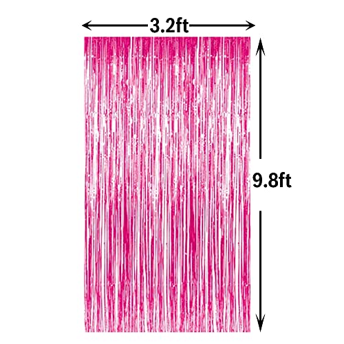 GOER 6.4 ft x 9.8 ft Metallic Tinsel Foil Fringe Curtains,Pack of 2 Party Streamer Backdrop for Galentines Day,Birthday,Graduation Decorations and New Year Eve (Hot Pink)