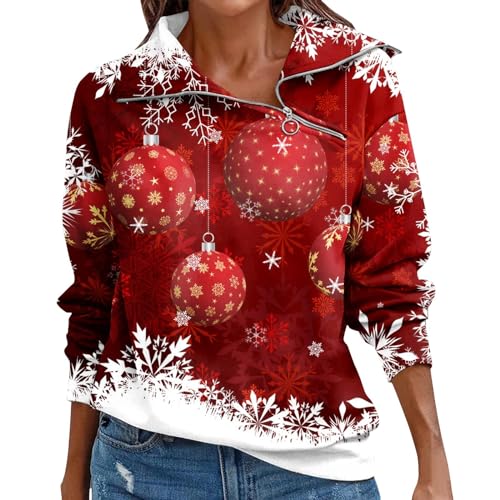 JJHAEVDY Christmas Oversized Sweatshirts for Women Zipper Up Shirts Going Cute Outfits Color Blocking Outfit Sweatshirts for Women Loose Fit Sweatshirt(4-Watermelon Red,Large)