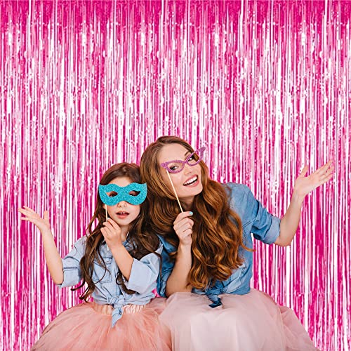 GOER 6.4 ft x 9.8 ft Metallic Tinsel Foil Fringe Curtains,Pack of 2 Party Streamer Backdrop for Galentines Day,Birthday,Graduation Decorations and New Year Eve (Hot Pink)