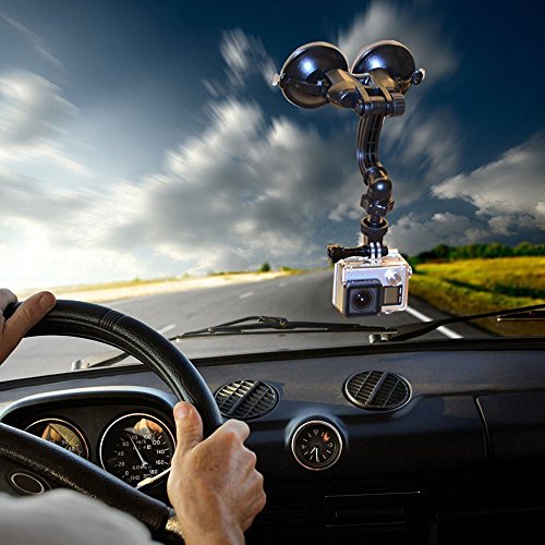 Smatree Double Suction Cup Mount, Car Mount Compatible for Gopro Hero 11/10/9/8/7/Max/6/5/4/3+/3, AKASO, DJI OSMO Action Camera, Greater Suction Power(Updated Version)