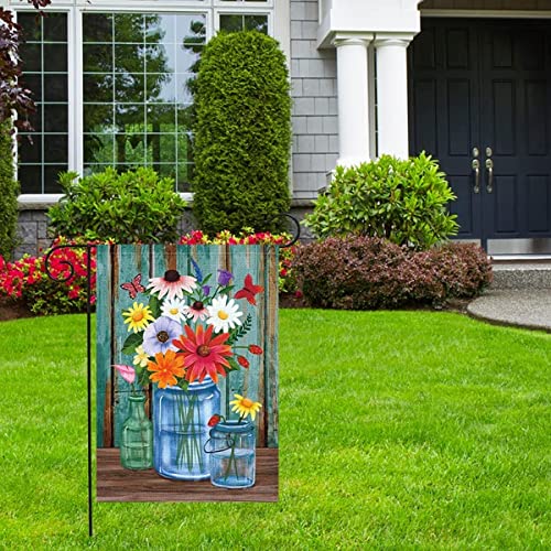 Spring Garden Flag 12 x 18 Inch Burlap Double Sided Vertical Welcome Spring Summer Flags Vase Flower Garden Yard Banners for Outside Seasonal Decoration