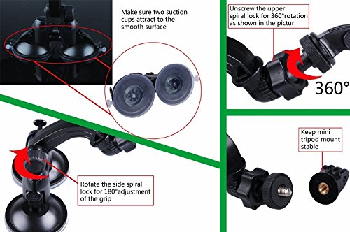 Smatree Double Suction Cup Mount, Car Mount Compatible for Gopro Hero 11/10/9/8/7/Max/6/5/4/3+/3, AKASO, DJI OSMO Action Camera, Greater Suction Power(Updated Version)