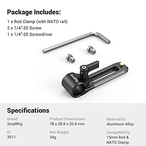 SmallRig 15mm Single Rod Clamp with Integrated NATO Rail - 3011