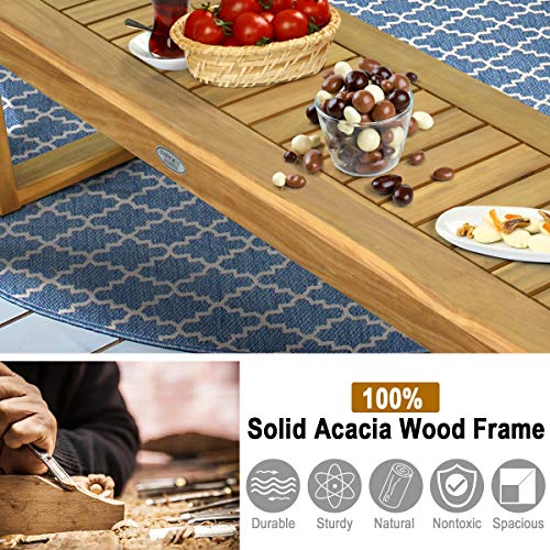 Tangkula 52 Inches Acacia Wood Patio Bench, Wood Dining Bench with Slatted Seat, Patio Backless Bench for Garden Backyard Poolside Balcony, Ideal for Outdoors & Indoors (1, Teak)