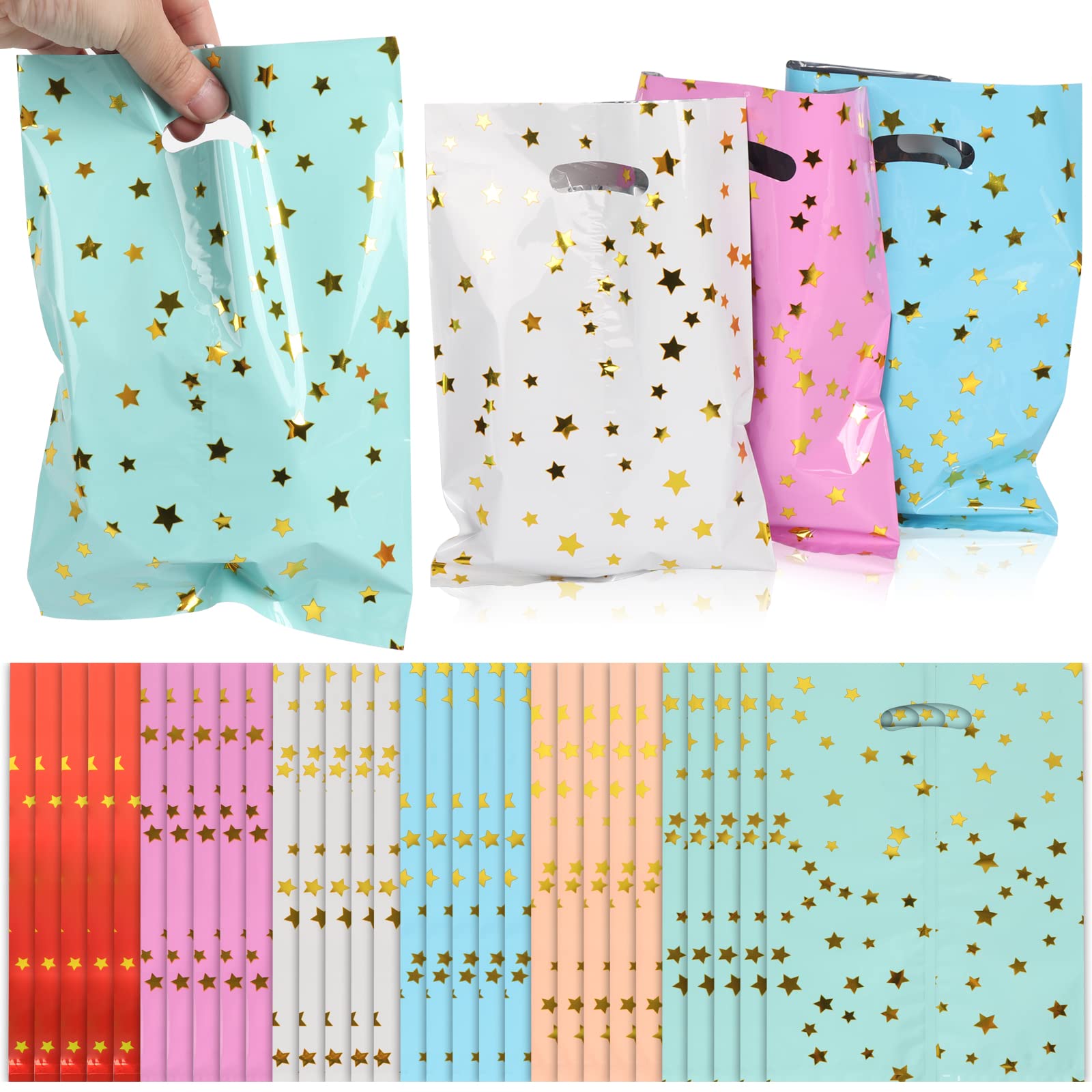 30 Pieces Star Plastic Party Favor Bags Double-Sided Treat Bags with Handles for Baby Shower,Wedding,Birthday,Party Supplies