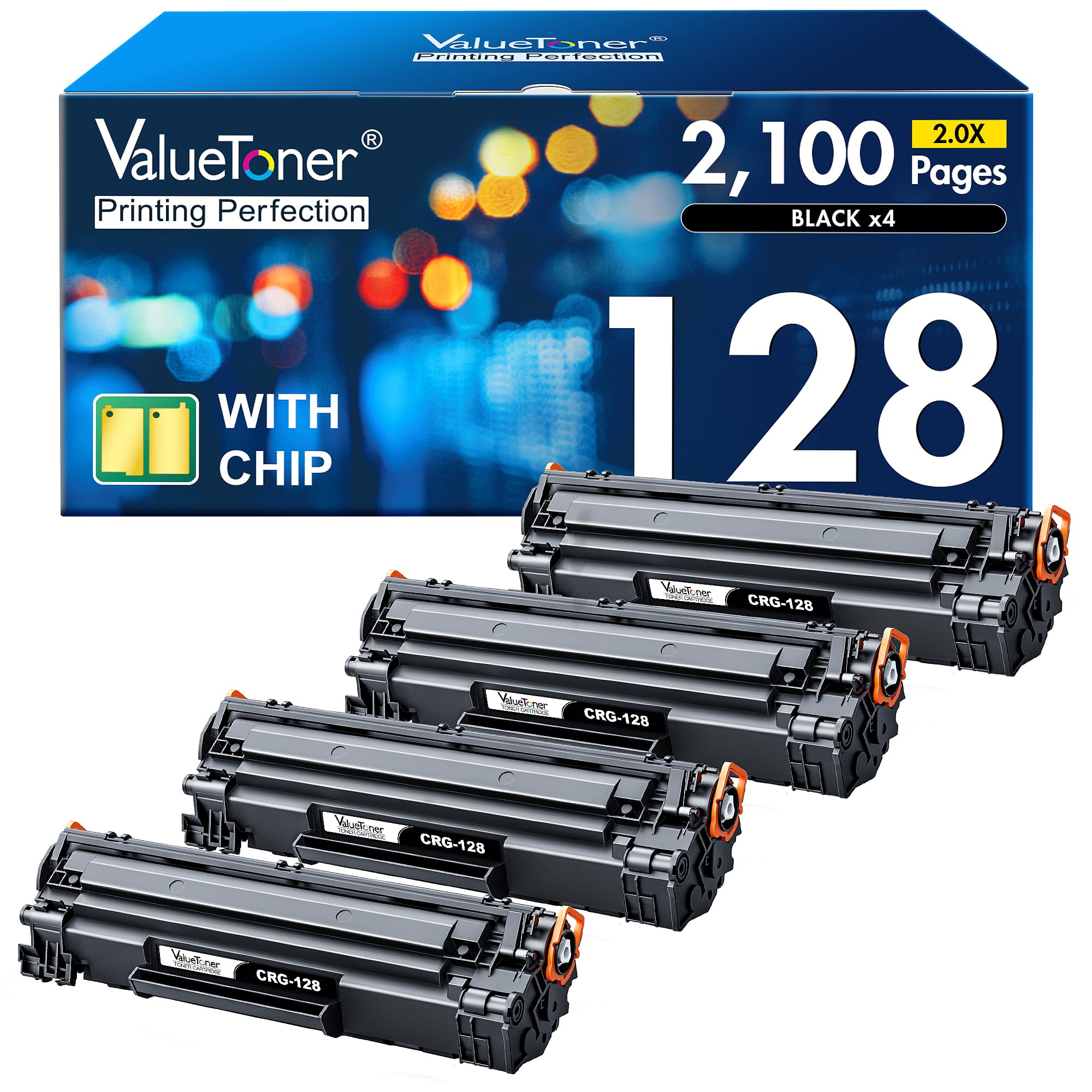 Valuetoner Compatible Toner Cartridge Replacement for Canon 128 CRG-128 3500B001AA ImageCLASS D530 D550 MF4570dw MF4770n MF4880dw MF4890dw MF4450 MF4420n FaxPhone L190 L100 Printer (Black, 4 Pack)