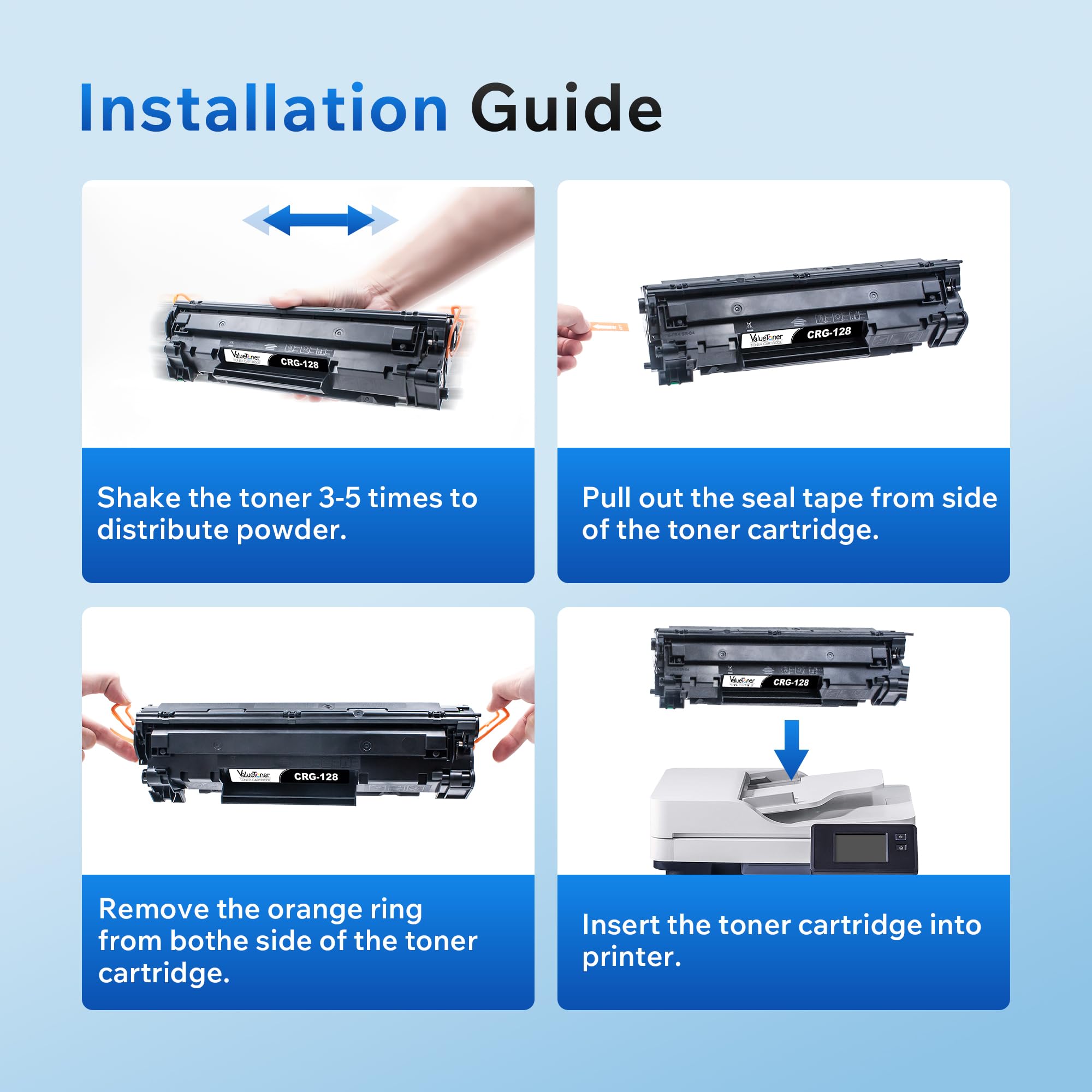 Valuetoner Compatible Toner Cartridge Replacement for Canon 128 CRG-128 3500B001AA ImageCLASS D530 D550 MF4570dw MF4770n MF4880dw MF4890dw MF4450 MF4420n FaxPhone L190 L100 Printer (Black, 4 Pack)
