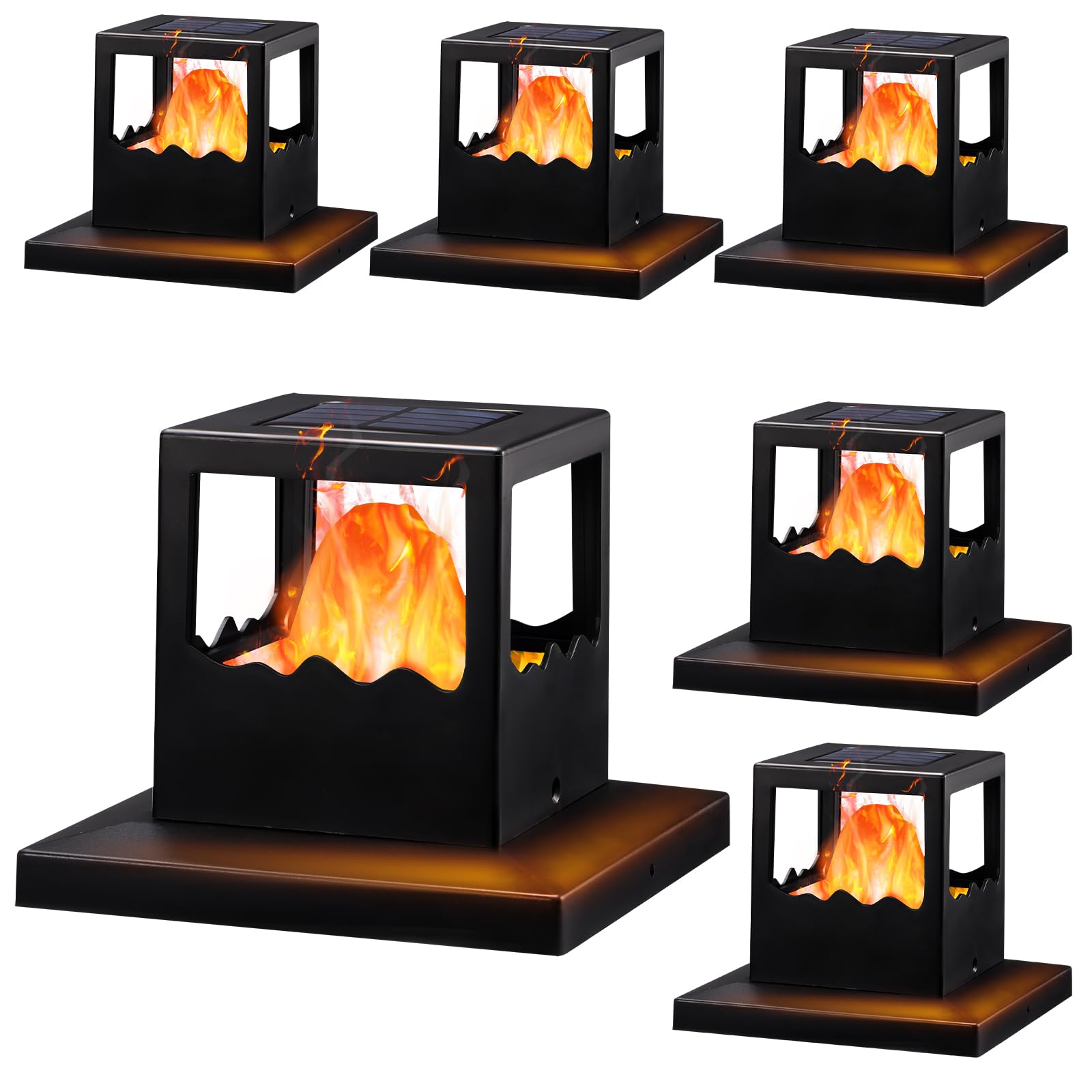 Viewsun 6 Pack Solar Post Cap Lights, Flickering Flame Solar Post Lights, Brightness SMD LED Lighting Decor for Halloween Christmas, Fits 4x4, 5x5 or 6x6 Wooden Posts, for Yard Garden Deck or Patio