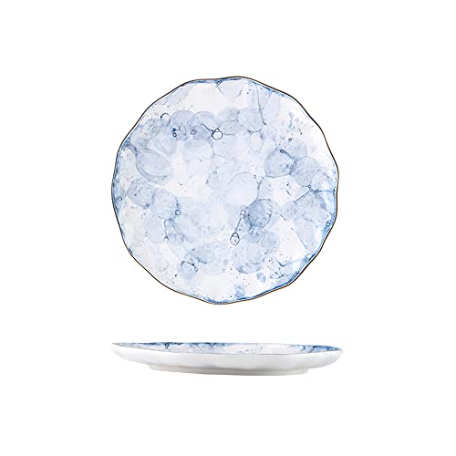 8 Inches Froth Pattern Design Ceramic Dinner Plates-Set of 2-Blue&White Kitchenware