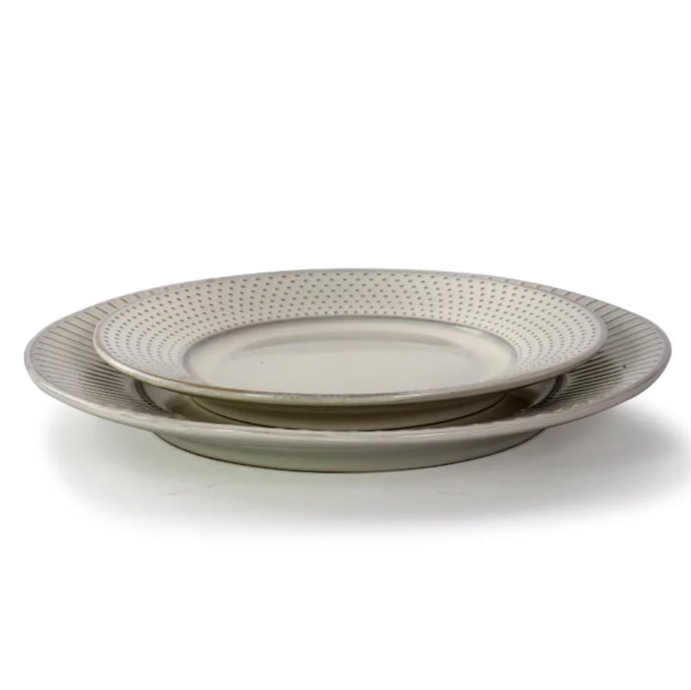 IHIPPO Dinnerware Sets Round Stoneware Luxurious Mellow Dinnerware Dish Set 16 Piece Round Stoneware Dinnerware Set in Embossed White Dinnerware Dish Set Kitchen Plates Dishwasher and Microwave Safe