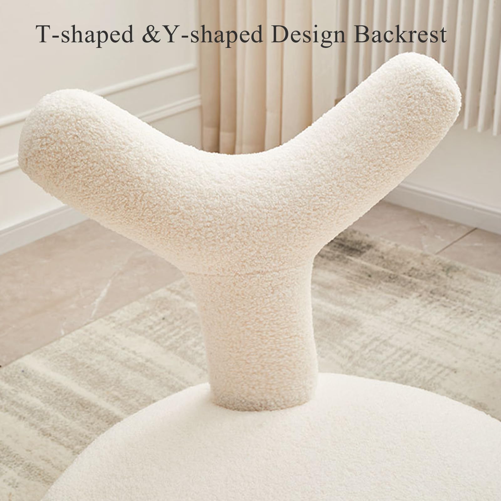 Lamb Wool Accent Chairs, Modern Solid Wood Frame Upholstered Chair with Backrest,Comfy Ergonomic Chair for Living Room Bedroom Home Office (M, White-C)