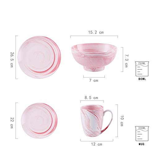 TBGFPO 16-Piece Multicolor Ceramic Porcelain Dinner Set with 4*Dinner Plate, Dessert Plate, Bowl, Mug Set Service for 4