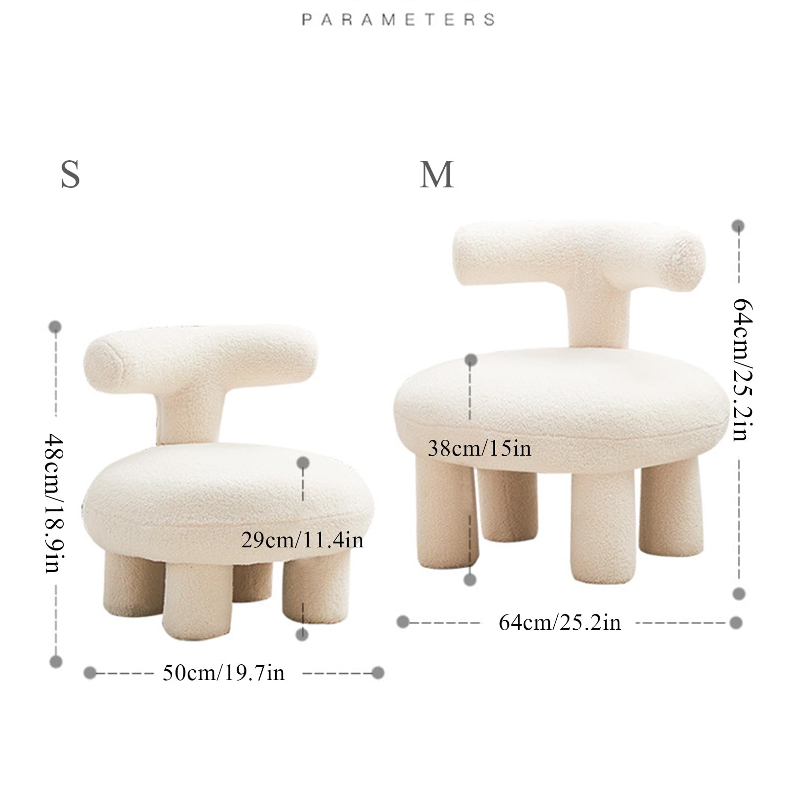 Lamb Wool Accent Chairs, Modern Solid Wood Frame Upholstered Chair with Backrest,Comfy Ergonomic Chair for Living Room Bedroom Home Office (M, White-C)