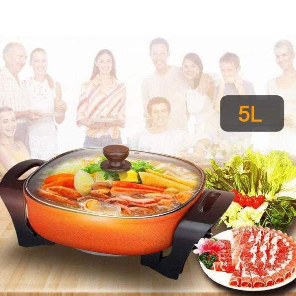 KJHD Orange Frying Pan, Non-stick Deep Dish Heavy Duty Electric Skillet with Tempered Glass Vented Lid and Easy-Pour Spout, Dishwasher Safe