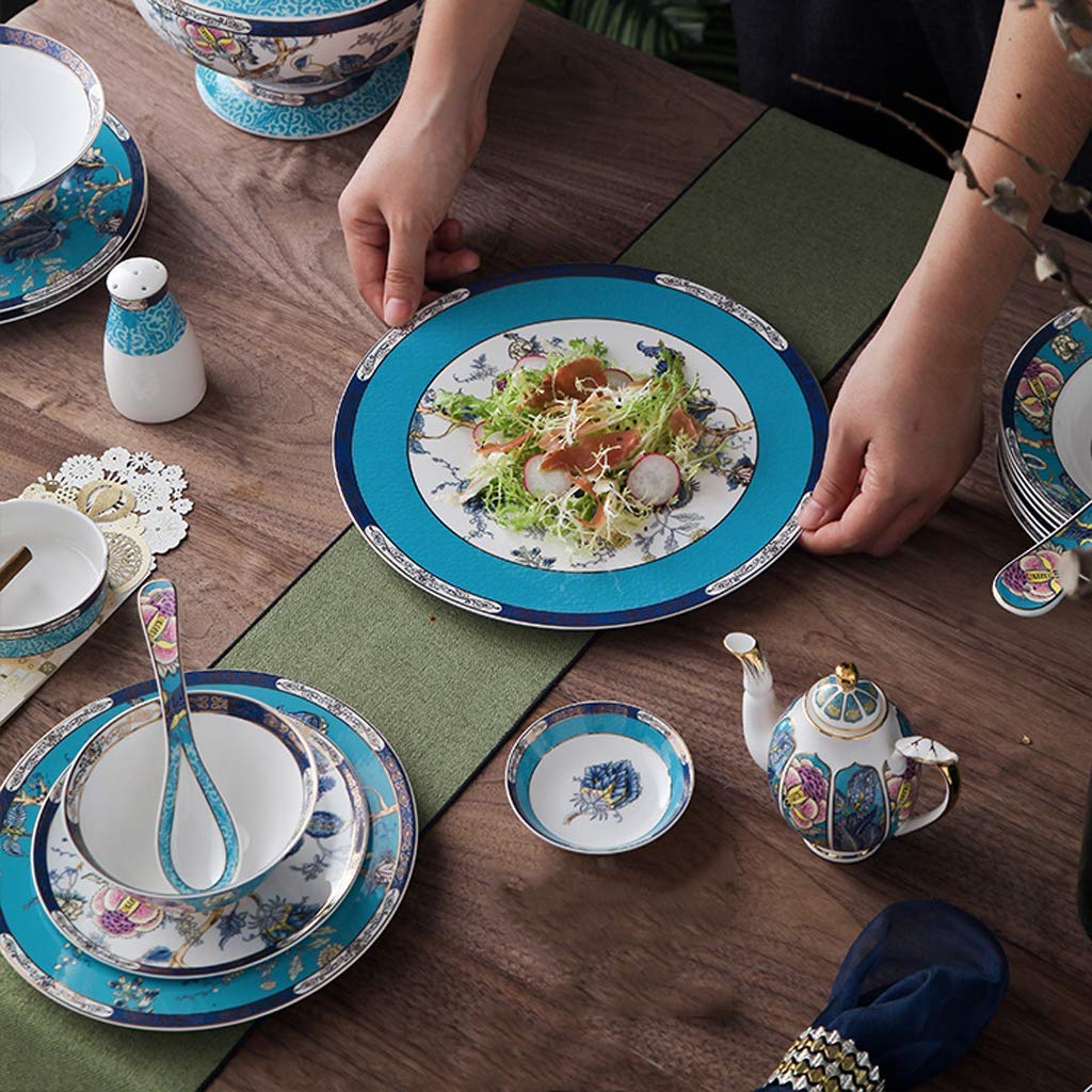 Table Service Crockery SetFine Dinner Set,Dinner plate Dinnerware Set, 50 Piece Upscale Ceramics Dinner Set - Bowl/Dish/Soup Pot | Bone China Porcelain Combination Set Suitable for housewarmingurant