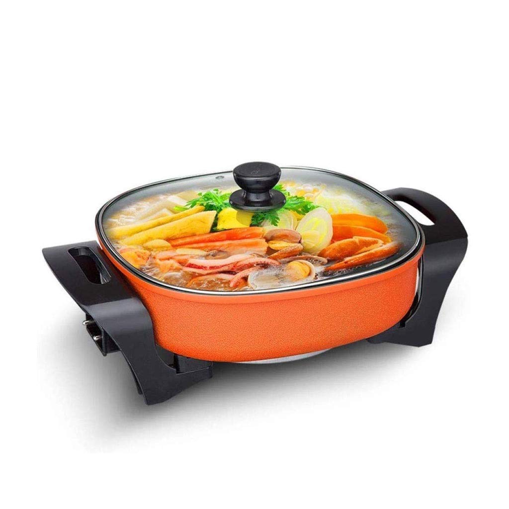 KJHD Orange Frying Pan, Non-stick Deep Dish Heavy Duty Electric Skillet with Tempered Glass Vented Lid and Easy-Pour Spout, Dishwasher Safe