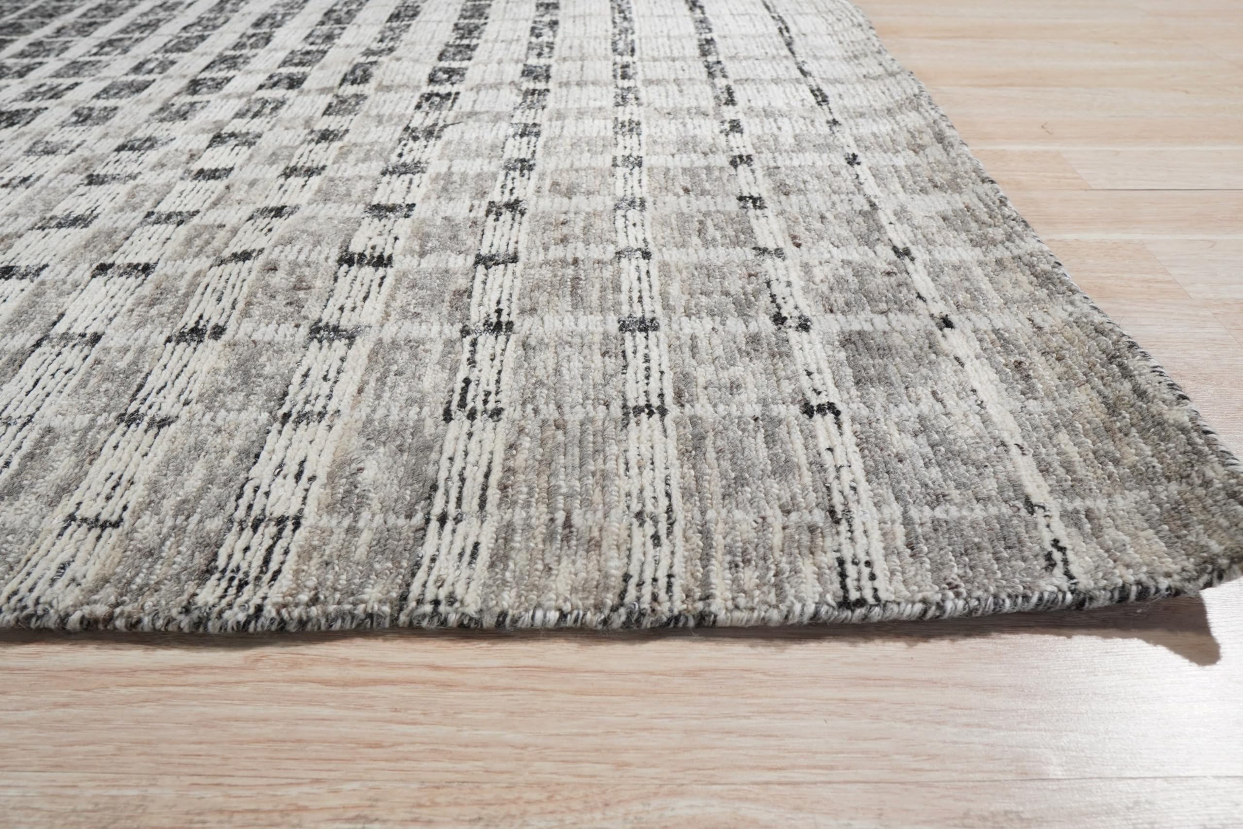 EORC Gray Hand-Knotted Wool Modern Pile Rug Luxurious Area Rug for Adding Contemporary Elegance to Your Living Room, Bedroom, Office, or Home Décor