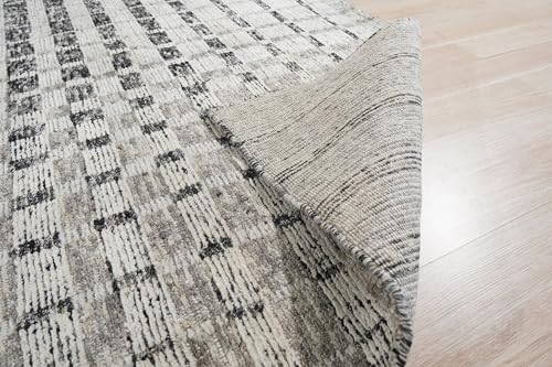 EORC Gray Hand-Knotted Wool Modern Pile Rug Luxurious Area Rug for Adding Contemporary Elegance to Your Living Room, Bedroom, Office, or Home Décor