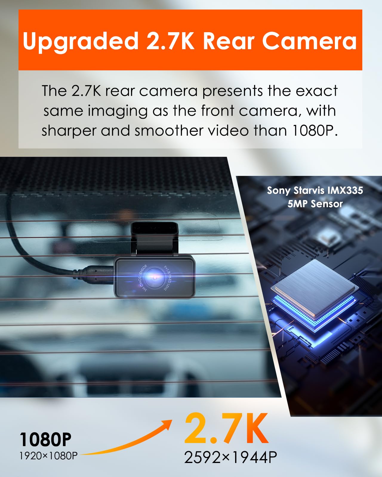 [ Bundle-4 Items: Vantrue E2 2.7K Dash Cam + Vantrue 512GB SD Card + Hardwire Kit+CPL ] 2.7K + 2.7K Dash Cam Front and Rear, Buffered Parking Mode, Night Vision, GPS, Voice Control