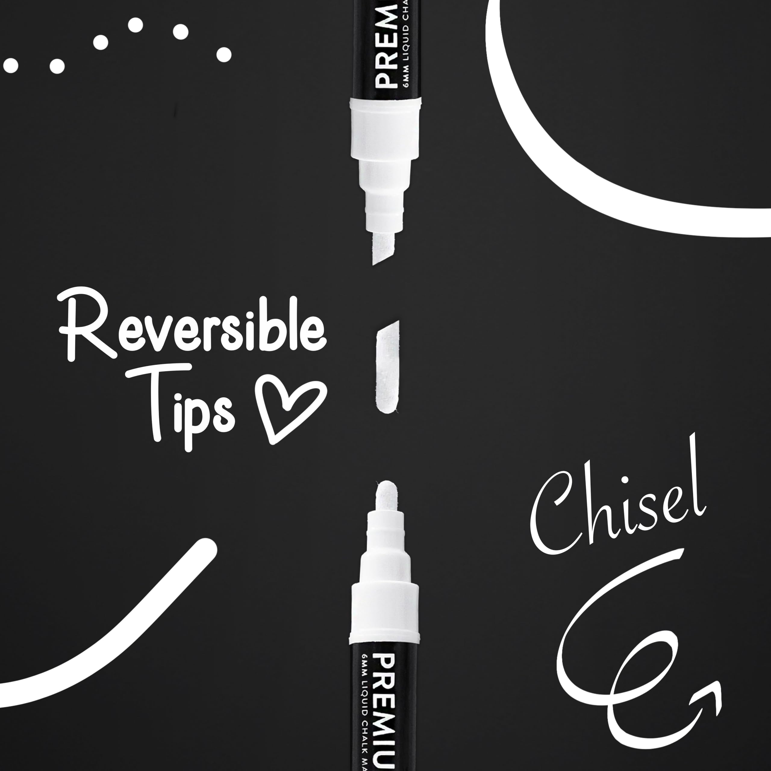 Erasable Liquid Chalk Markers White 2PK - Fine Tip Chalk Marker for Chalkboard - Bright Ink & Easy to Erase - 3mm Reversible Tip for Bullet or Chisel Point - White Bistro Chalk Markers for Blackboard