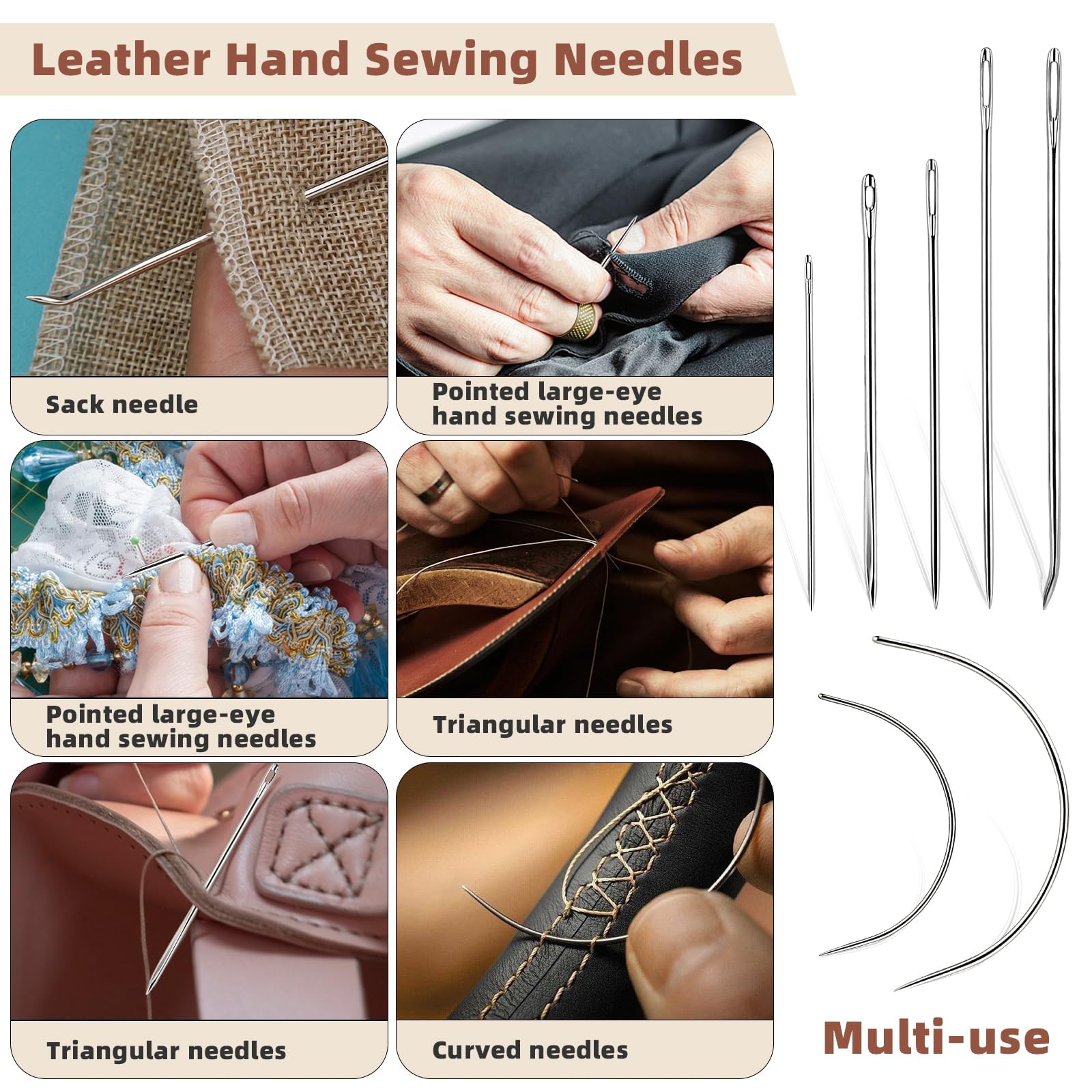 Ftyiwu Waxed Thread 32 Yards (Black), Leather Sewing Waxed Thread with Hand Sewing Needles, Leather Sewing Thread Set for Home Upholstery Carpet Leather Canvas Repair and Sewing