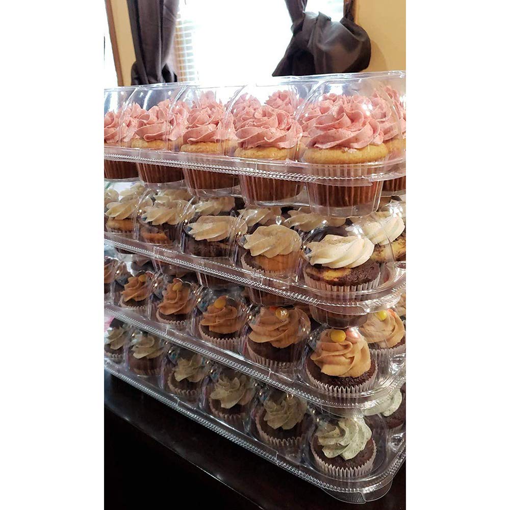 Hedume 7 Pack Cupcake Containers, 24 Counts Stackable Plastic Cupcake Boxes with Detachable Lid Perfect for Cupcakes, Muffin, BPA-free