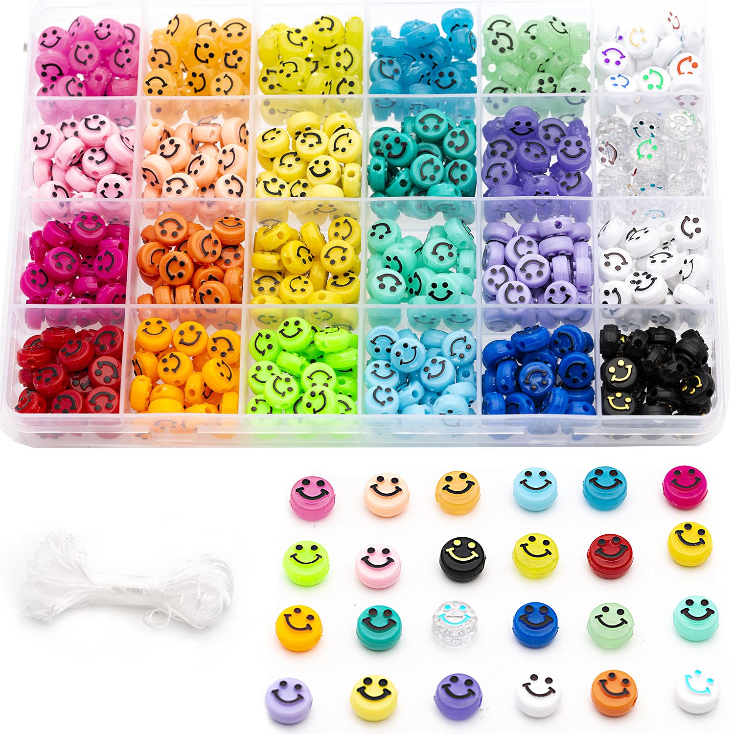 480 Pcs 14 Colors Acrylic Smiley Face Beads for Jewelry Bracelet Earring Necklace Craft Mobile Phone Pendant Making Kit (Multicolor)