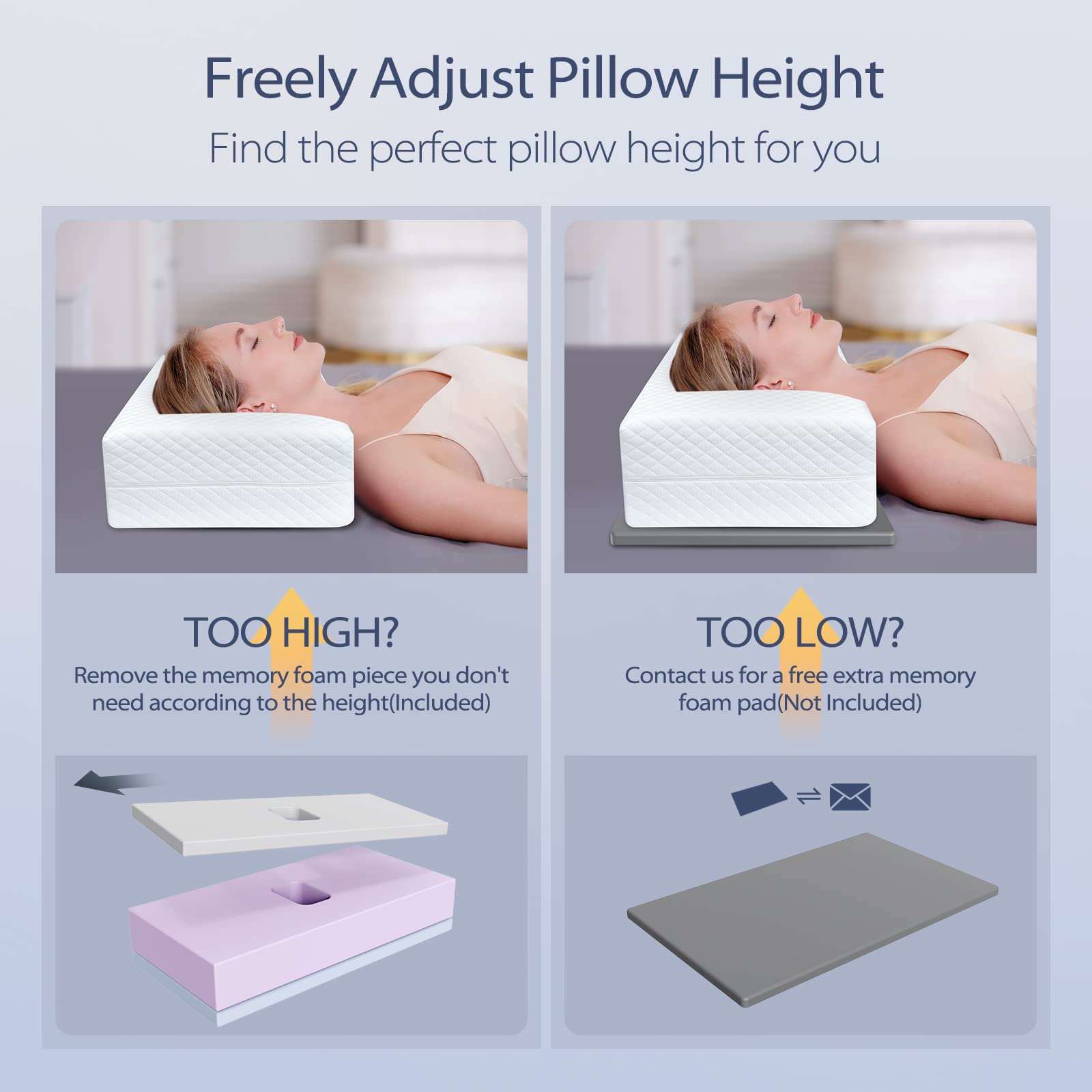 HOMCA Cervical Pillow for Neck Pain Relief, Ergonomic Neck Support Pillows for Sleeping, Orthopedic Memory Foam Neck Pillow for Side Back Stomach Sleepers with Soft Breathable Pillowcase