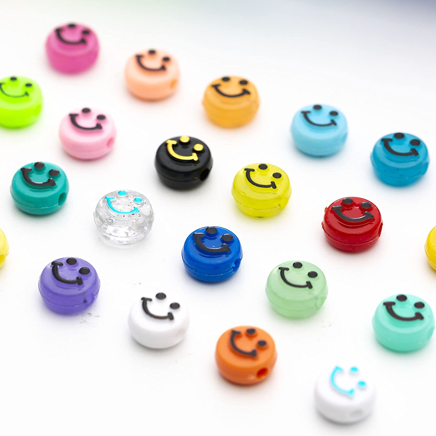 480 Pcs 14 Colors Acrylic Smiley Face Beads for Jewelry Bracelet Earring Necklace Craft Mobile Phone Pendant Making Kit (Multicolor)