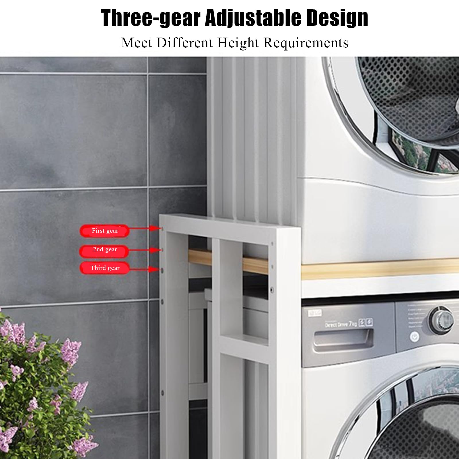 Topjia Thicken Washing Machine Shelf with Adjustable Shelf,Space Saver Stackable Storage Shelf,Washer Dryer Stacking Rack Stand for Laundry Room Apartments Garages(29.5"x25.6"x41.3", White)