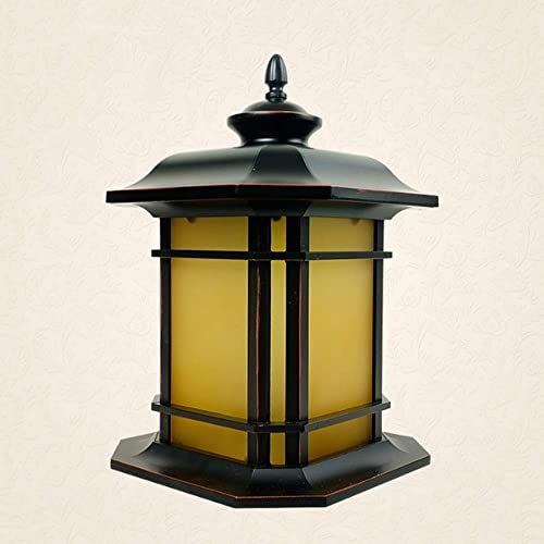 MODEBHD Aluminum Waterproof Antique 1-Light Outdoor Garden Post Light Lawn Lighting Fixture, Vintage Patio Pillar Lamps with One E27 Base, Cast Housing, Glass Panels Pillar Lights