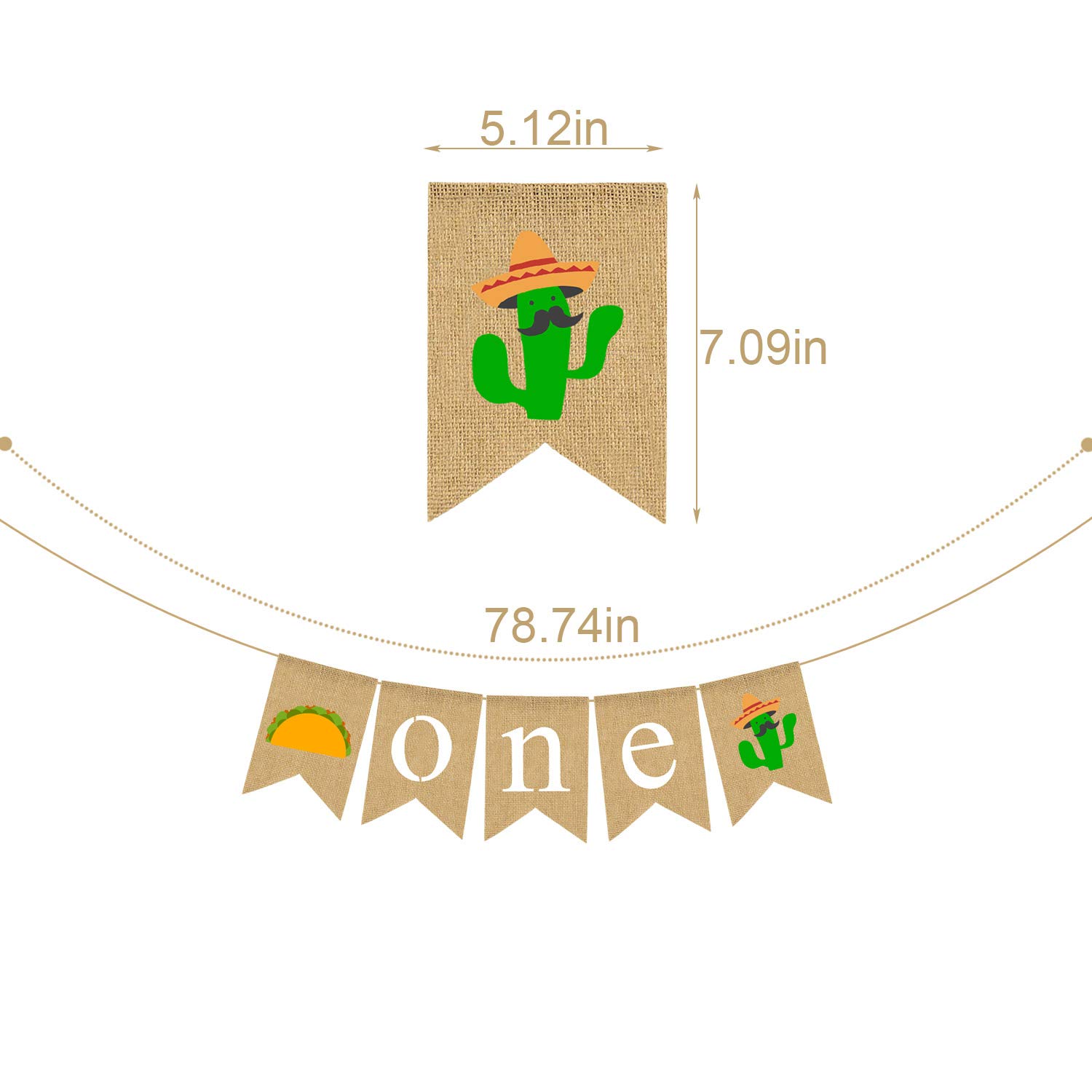 ONE High Chair Banner Mexican Jute Burlap Cinco De Mayo Taco Cactus Baby 1st Birthday party Fiesta Decoration