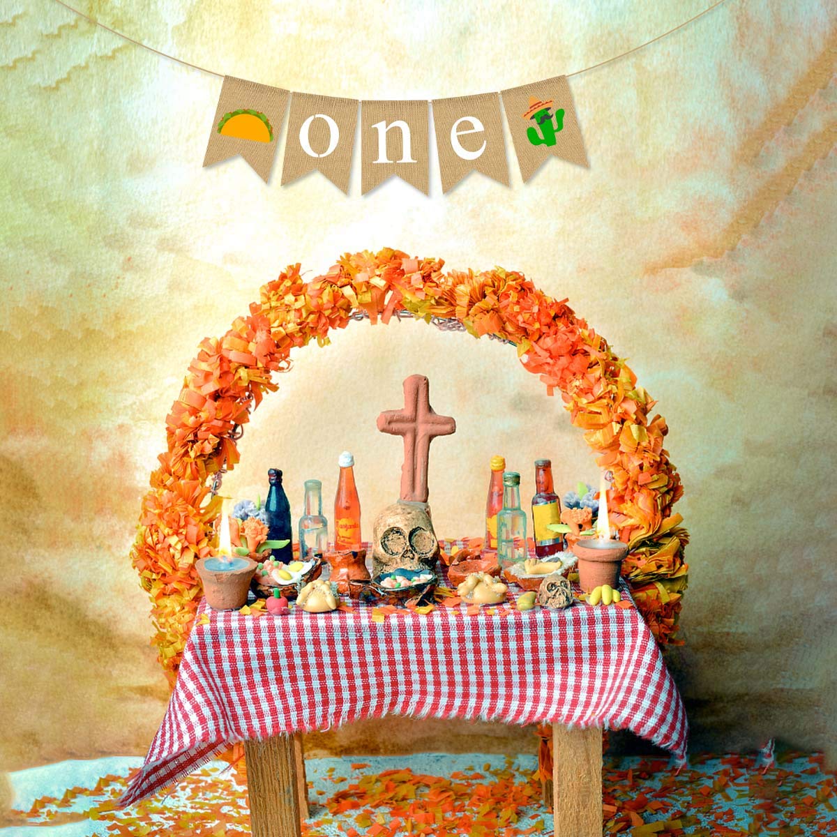 ONE High Chair Banner Mexican Jute Burlap Cinco De Mayo Taco Cactus Baby 1st Birthday party Fiesta Decoration