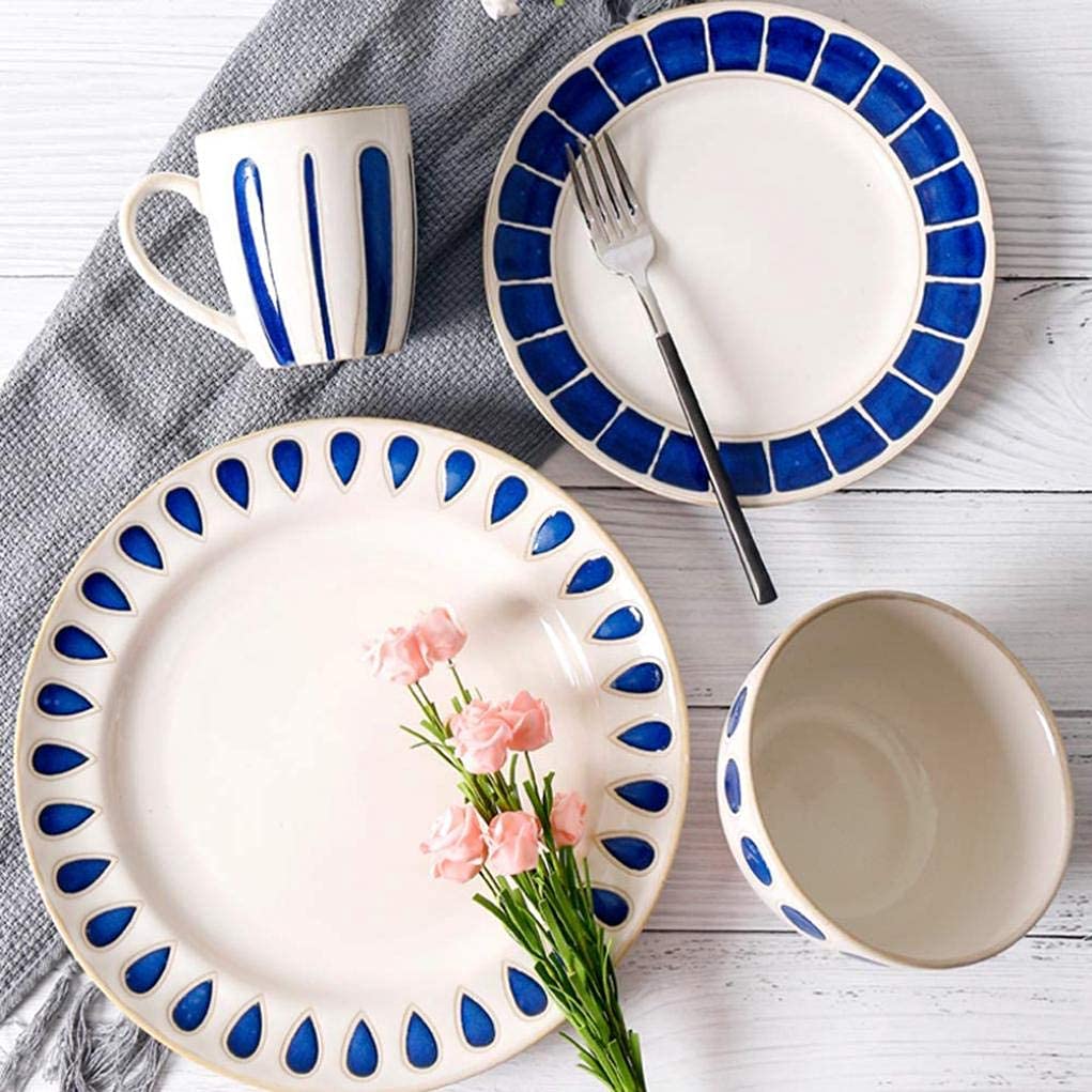 GagalU Fine Dinnerware Set,4 Pieces Blue White Ceramic Dinner Set Porcelain Mug Plate Bowl Lead-Free Tableware