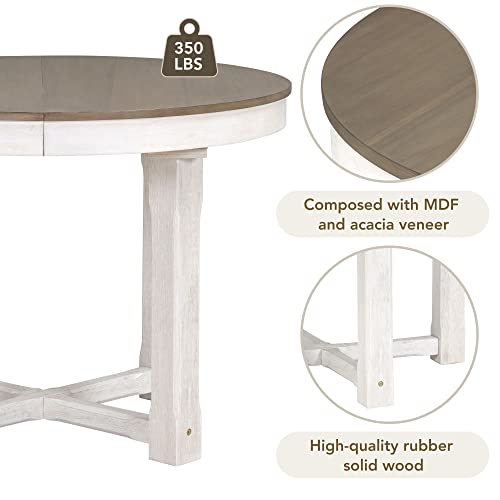 Goozio 5-Piece Dining Table Sets for 4,Including Two-Size Round to Oval Extendable Butterfly Leaf Wood Tabletop and 4 Upholstered Chairs with Armrests for Home&Kitchen DiningRoom, Brown+White