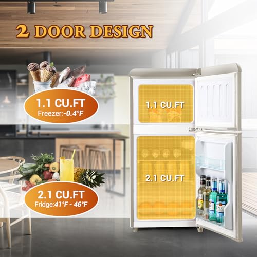 HOPDAY FLS-80G-cream Retro Compact Refrigerator, Cream