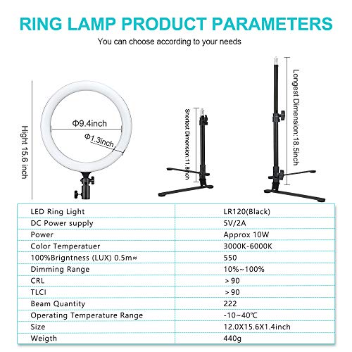Godox LR120 12" LED Ring Light with Desktop Stand & Cell Phone Holder, USB Powered Conference Light CRI>90 Color Temperature 3000K to 6000K for TikTok/Live Stream/Makeup/Zoom Call & YouTube (Black)
