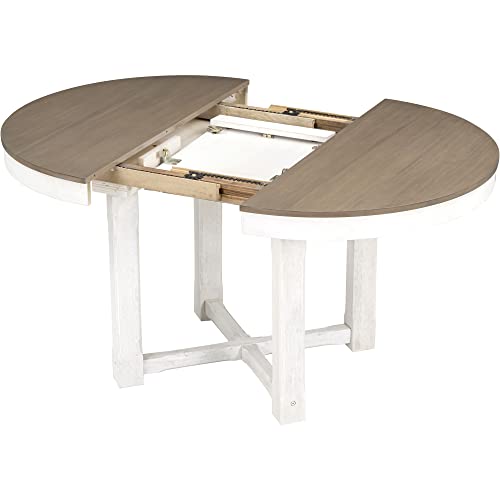 Goozio 5-Piece Dining Table Sets for 4,Including Two-Size Round to Oval Extendable Butterfly Leaf Wood Tabletop and 4 Upholstered Chairs with Armrests for Home&Kitchen DiningRoom, Brown+White
