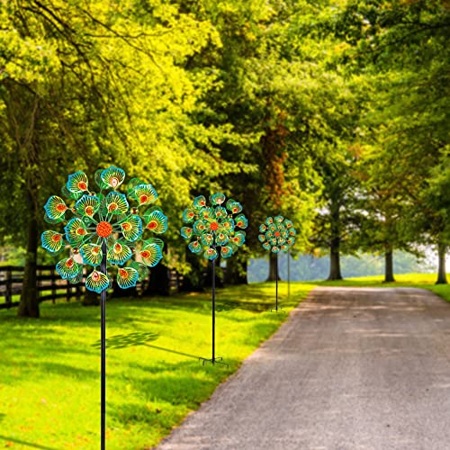 DREAMSOUL Metal Wind Spinner, 360 Degree Wind Sculptures & Spinners Outdoor Peacock Windmills for Yard and Garden(13.4" W x 59.8" H)